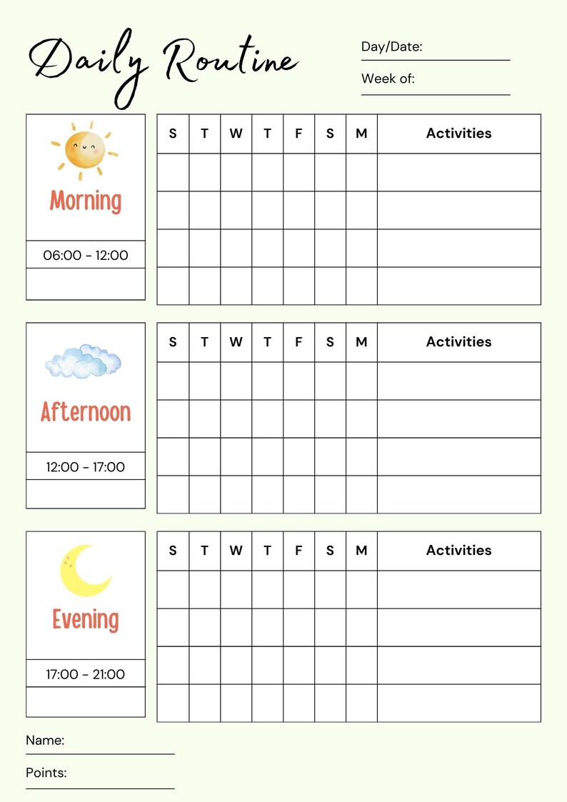 School Daily Checklist for Kids, Task Chart, Daily Routine, Printable ...