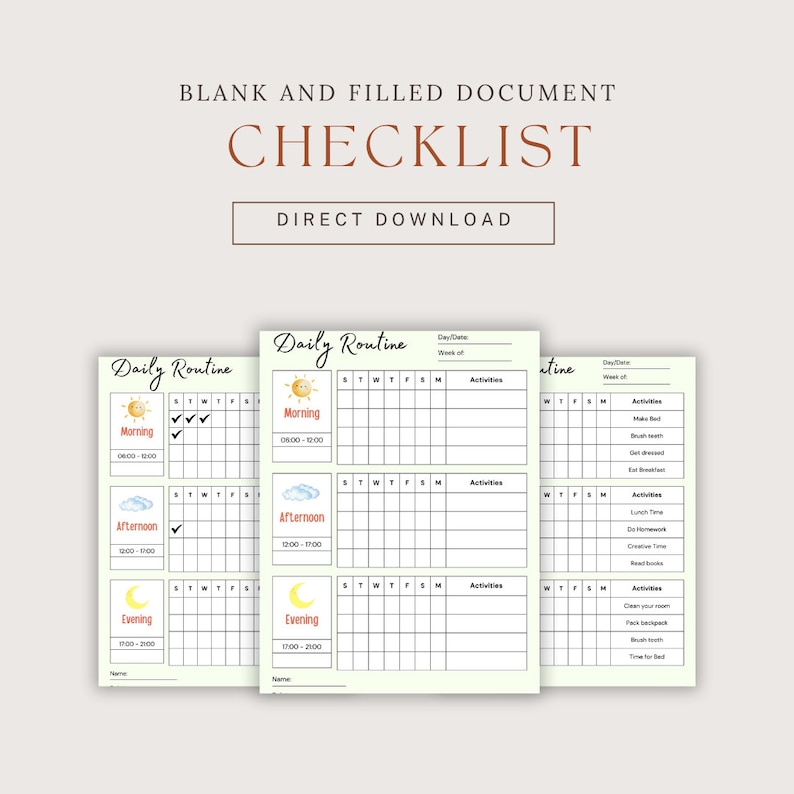 School Daily Checklist for Kids, Task Chart, Daily Routine, Printable ...