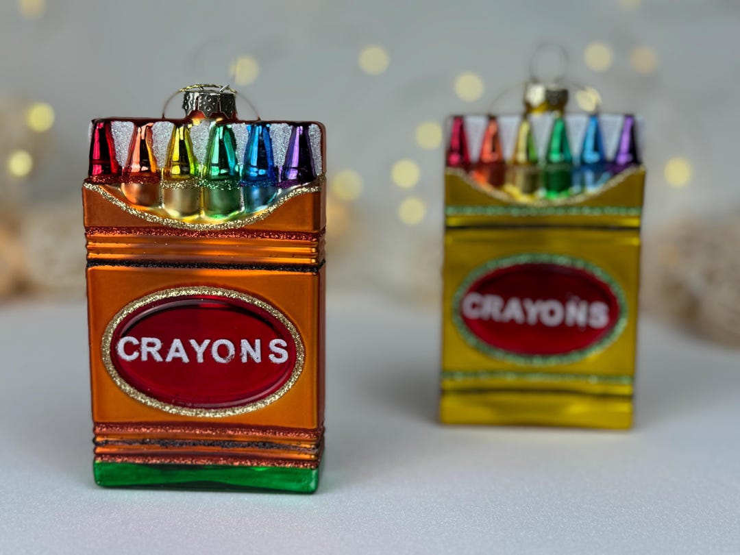 Crayon Box Christmas Ornament, Glass Crayon Ornament, Kindergarten ...