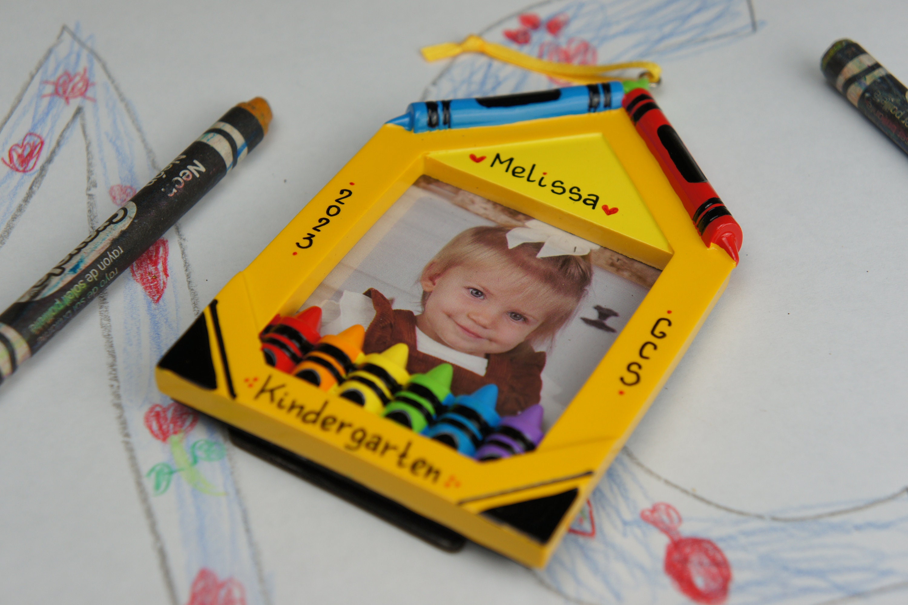 Crayon Photo Frame Personalized Christmas Ornament, Kindergarten ...