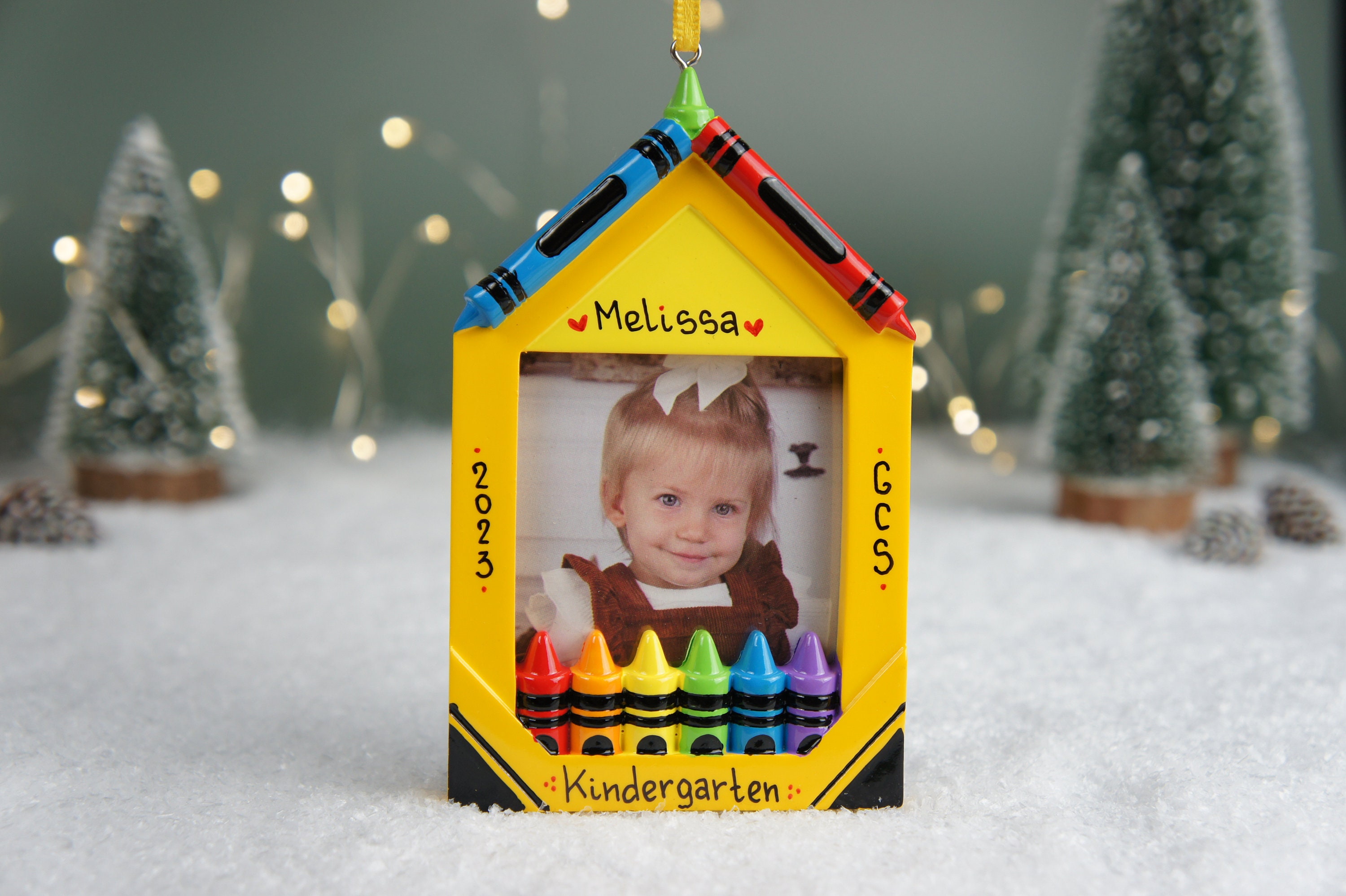 Crayon Photo Frame Personalized Christmas Ornament, Kindergarten ...