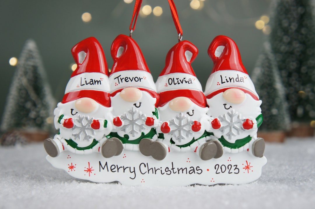 Four Gnomes Personalized Christmas Ornament, Family Christmas Ornament ...