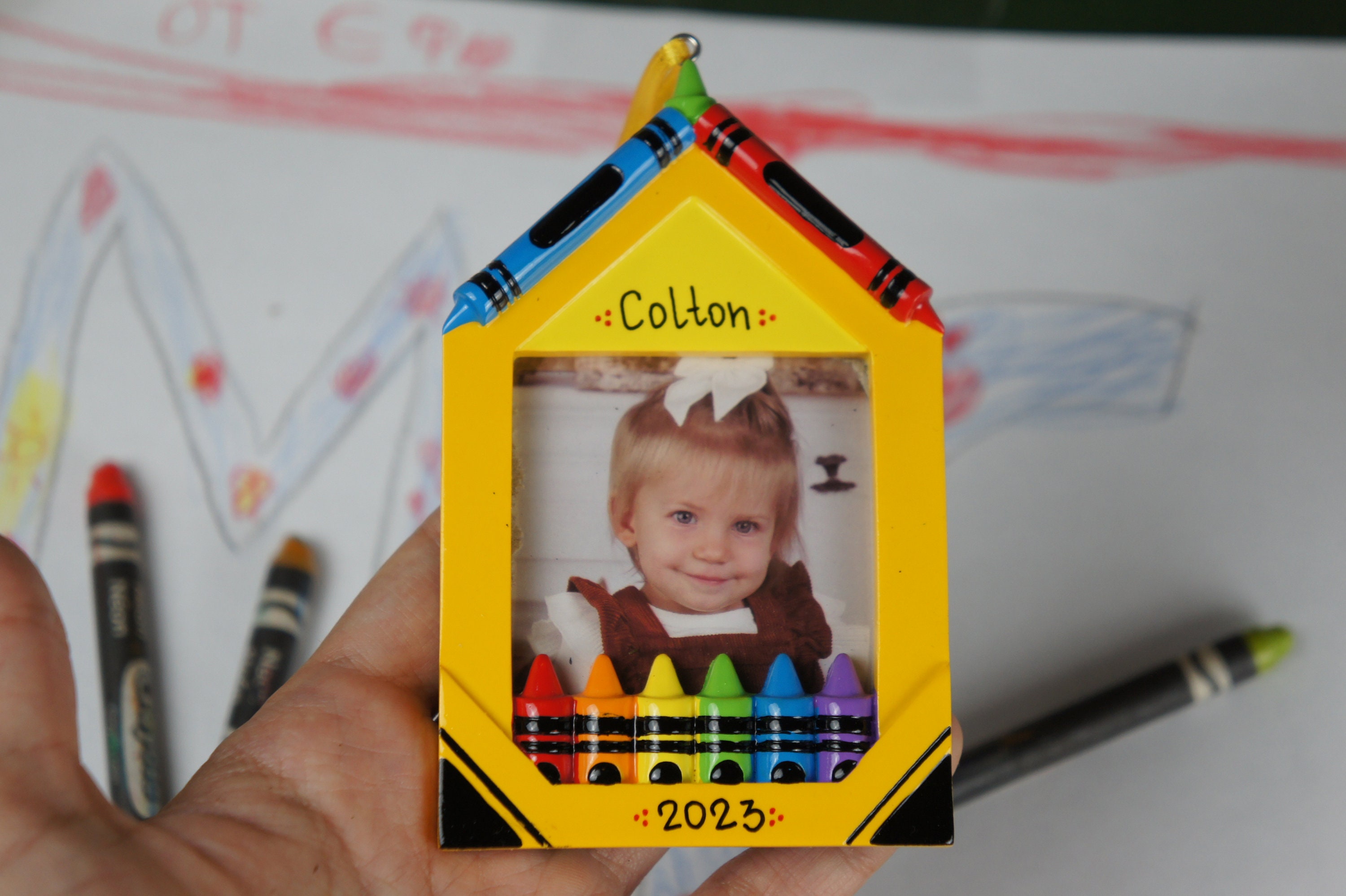 Crayon Photo Frame Personalized Christmas Ornament, Kindergarten ...