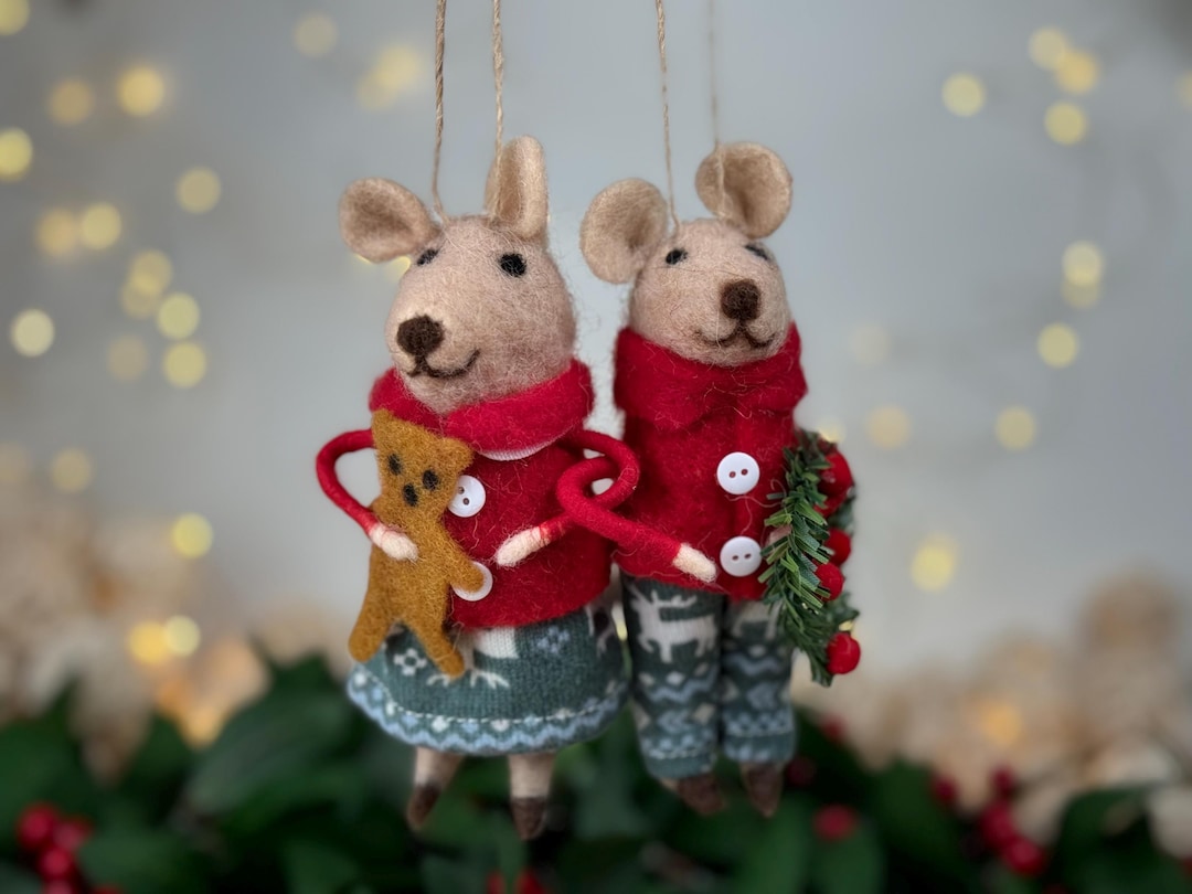 Needle Felted Mice, Winter Mice Ornaments, Wool Mice Ornament, Mice ...