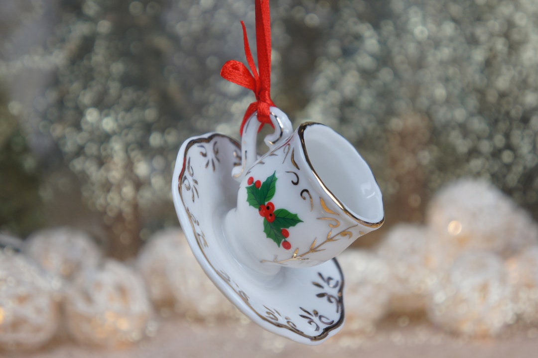Porcelain Tea Cup Ornament, Personalized Tea Cup Christmas Ornament ...