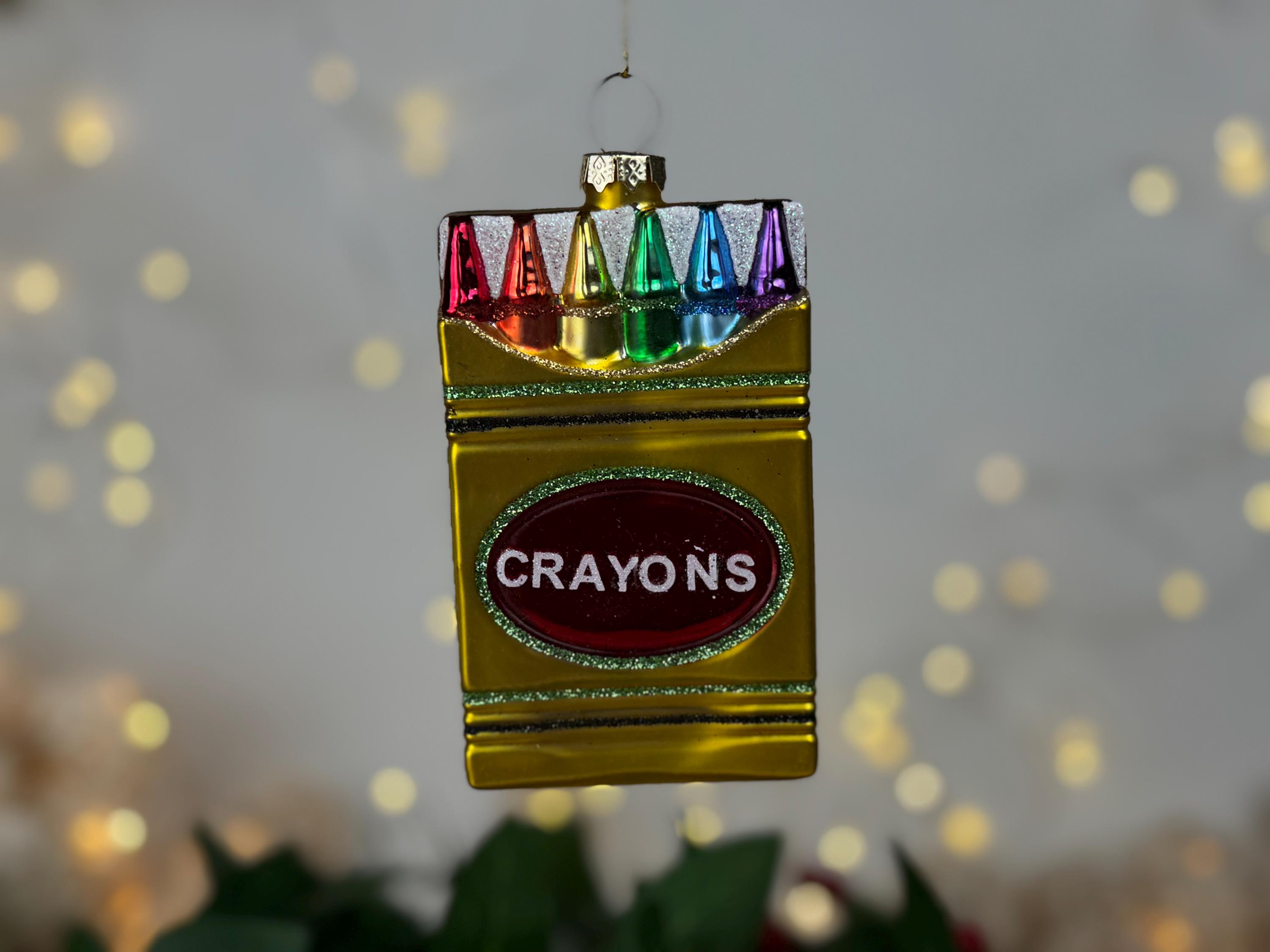Crayon Box Christmas Ornament, Glass Crayon Ornament, Kindergarten ...