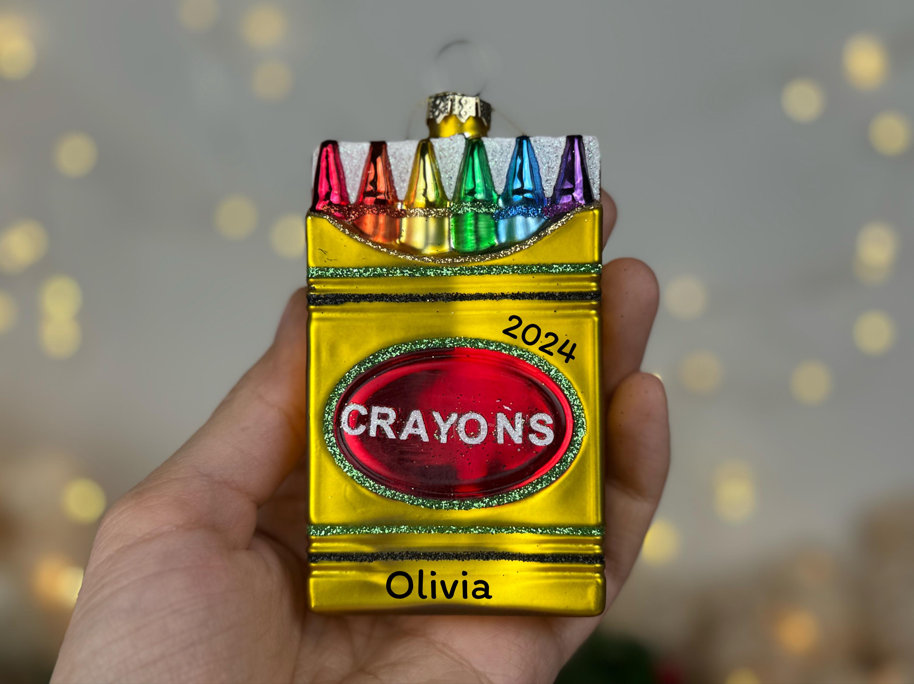 Crayon Box Christmas Ornament, Glass Crayon Ornament, Kindergarten ...