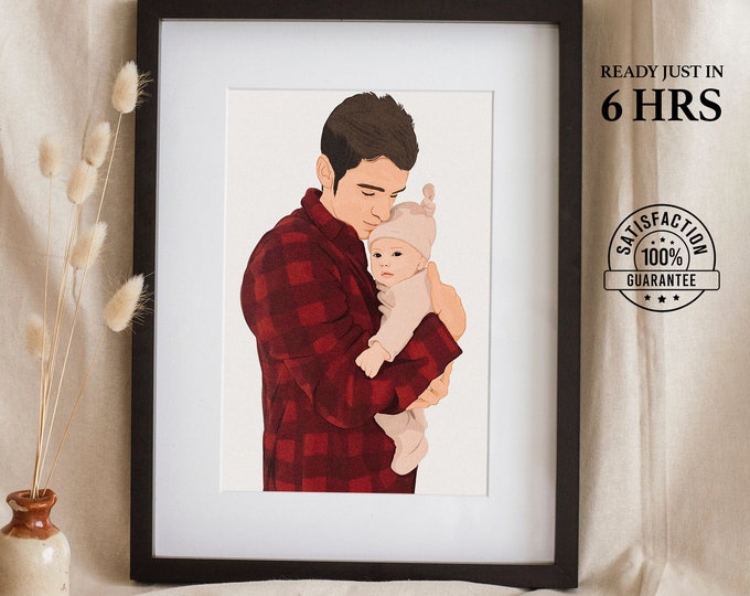 Personalized Father's Day Gift, Custom Dad Portrait, Meaningful Artwork ...