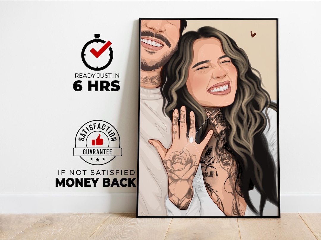 Custom Engagement Gift, Couple Portrait, Couple Drawing, Engagement ...