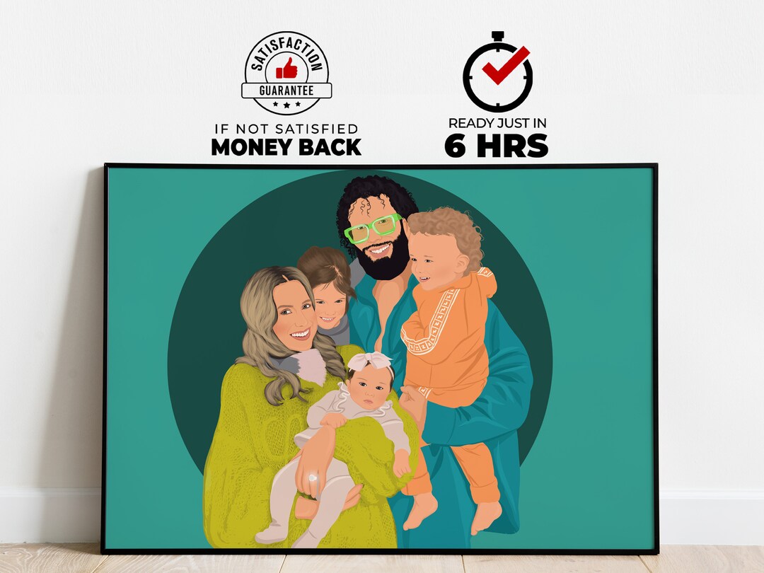 Custom Family Portrait From Photo, Family Portrait Illustration ...