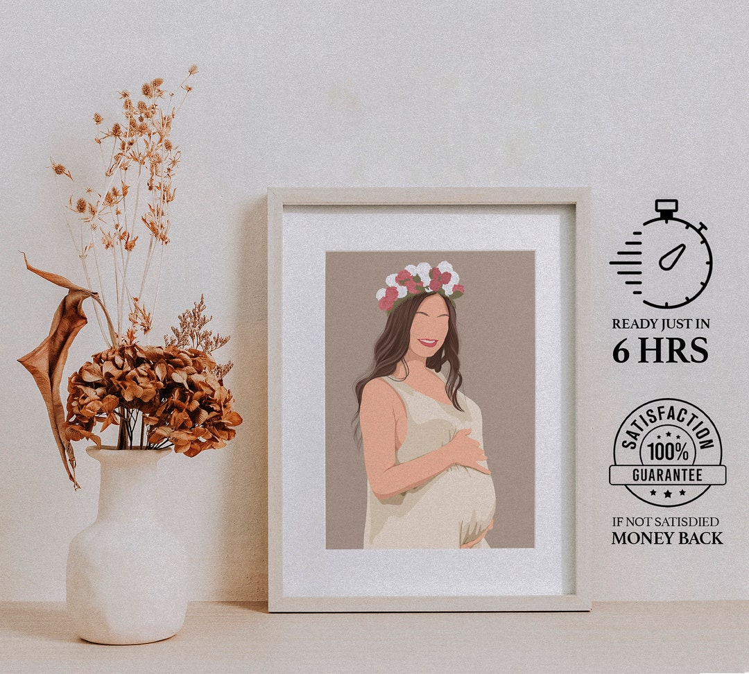 Pregnancy Custom Line Drawing, Digital Print Download, Maternity ...