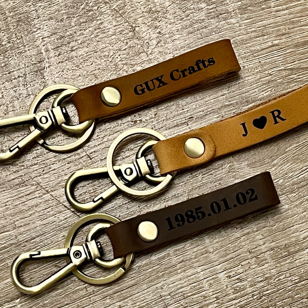 Custom Engraved Vintage Leather Keychain - Personalized Genuine Leather ...