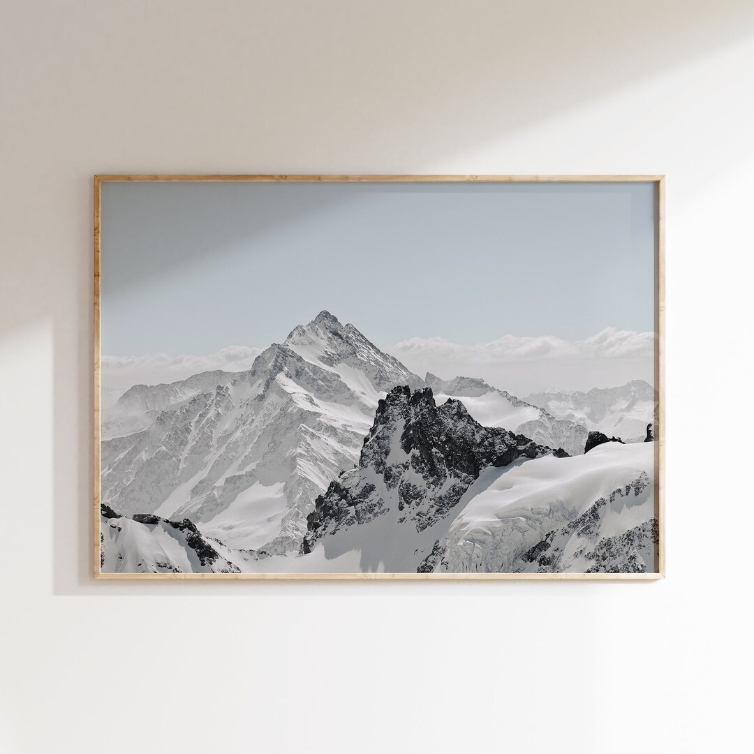 Rugged Mountain Poster, Pale Blue Sky, Modern Home Decor, Winter ...