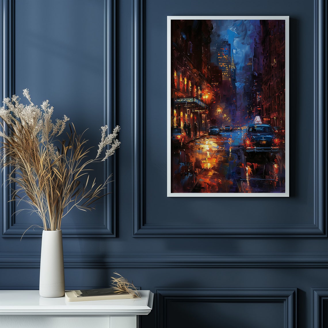 City Nightscape Rush Rainy Evening Urban Art Vibrant Street Light ...