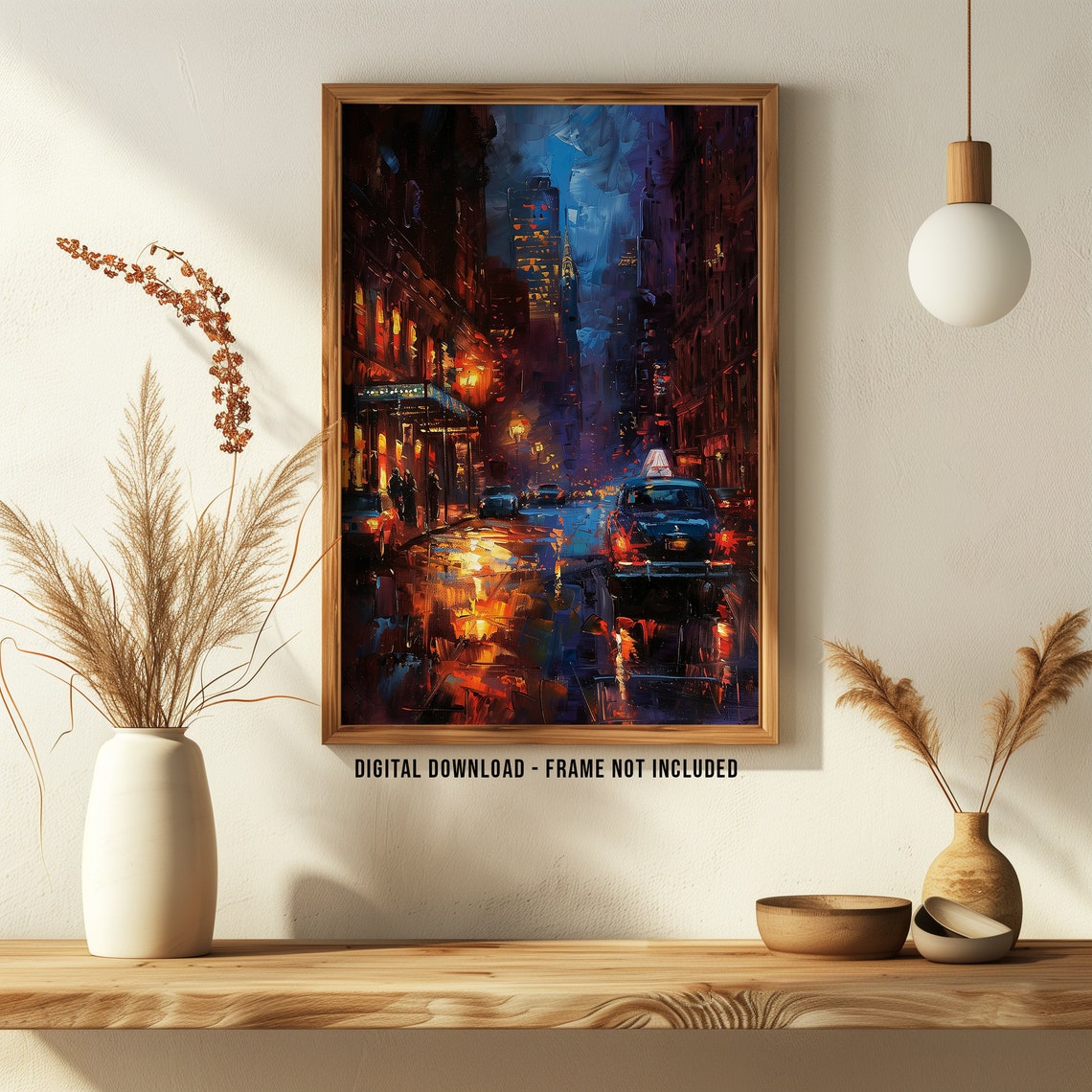 City Nightscape Rush Rainy Evening Urban Art Vibrant Street Light ...