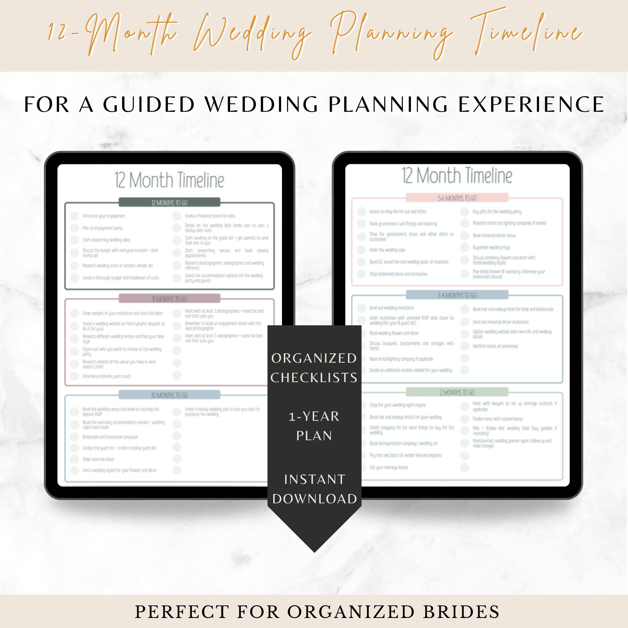 12-month Wedding Planning Timeline 2024 Digital Wedding Checklist ...