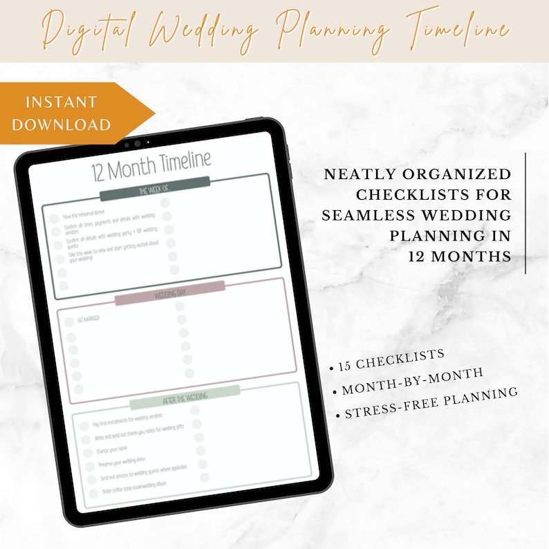 12-month Wedding Planning Timeline | 2024 Digital Wedding Checklist ...