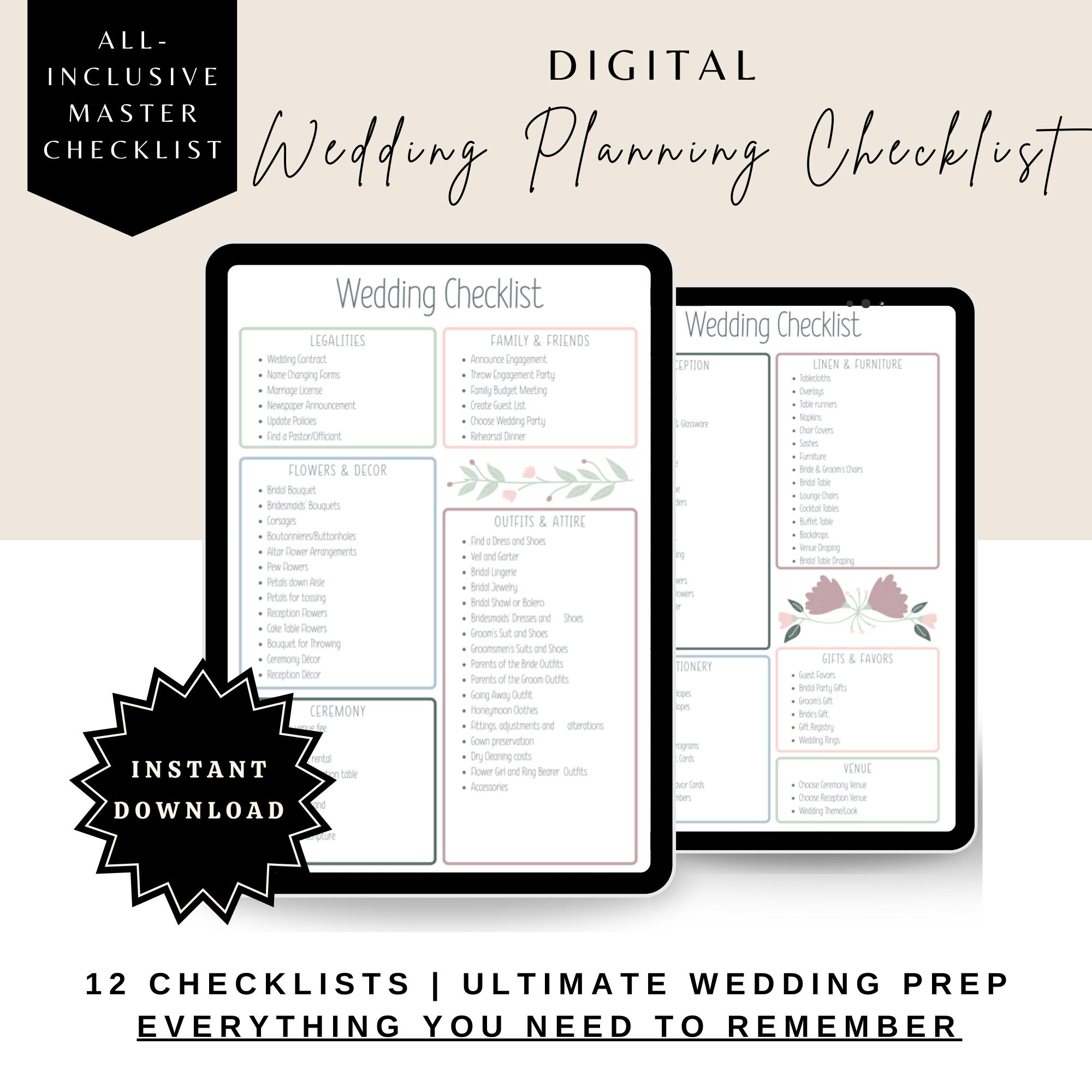 2024 Wedding Checklist DIY Wedding Planner Digital Wedding Planner Digital Checklist for Bride ...