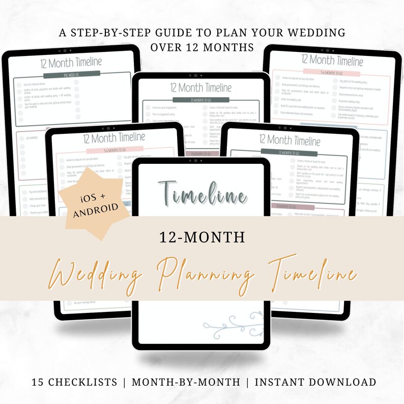12-month Wedding Planning Timeline | 2024 Digital Wedding Checklist ...