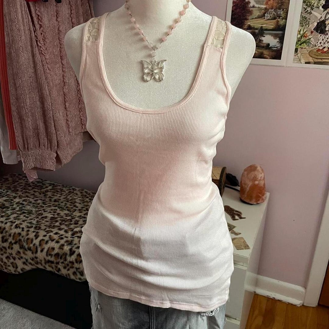 2000s Pink Lace-back Tank Top - Etsy