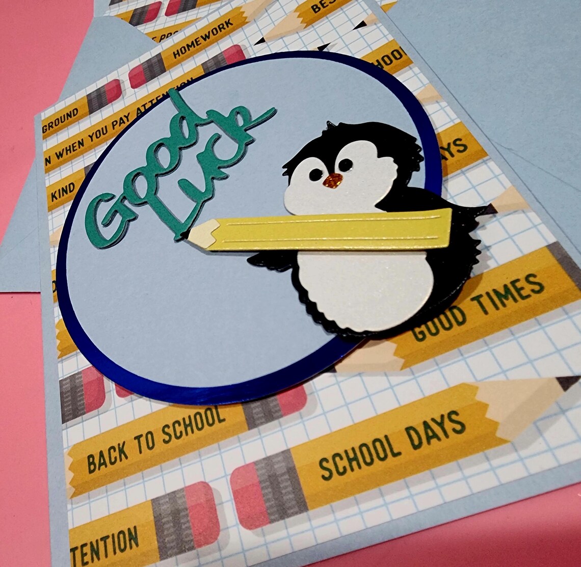 Good Luck School Handmade Card, Lined Envelope - Etsy
