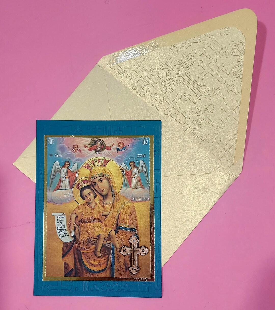 Handmade Greek Orthodox Theotokos Icon Card, Embossed Envelope - Etsy