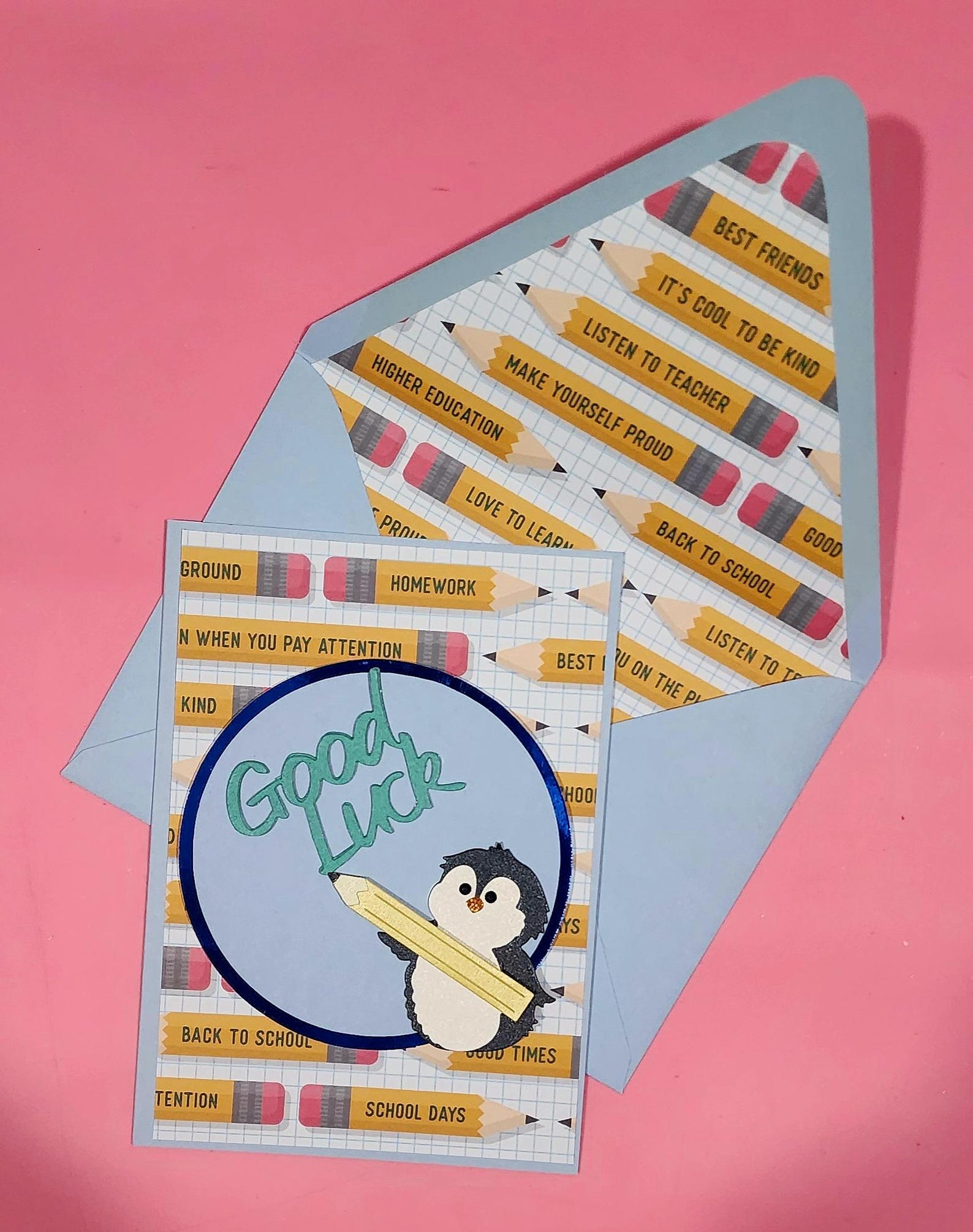 Good Luck School Handmade Card, Lined Envelope - Etsy