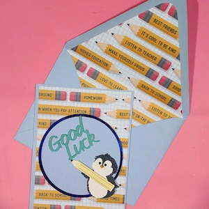 Good Luck School Handmade Card, Lined Envelope - Etsy