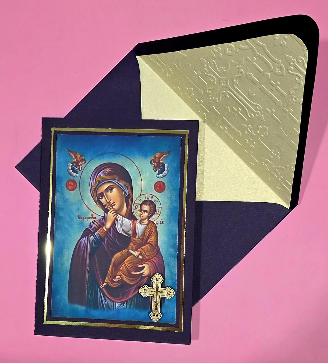 Greek Orthodox Panagia and Christos Icon and Lined Embossed Envelope - Etsy