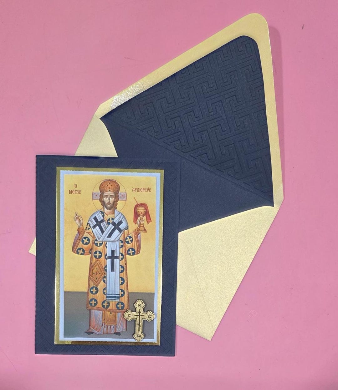 Greek Orthodox Christ Archbishop Icon Card With Wooden Cross, and ...