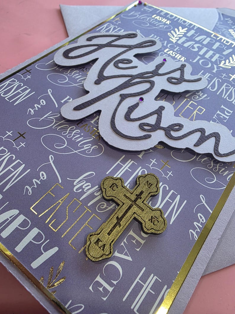 Easter, He is Risen Handmade Card With Wooden Cross and Lined Envelope ...