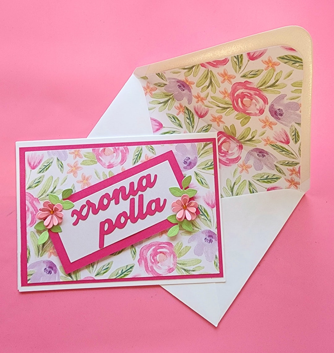 Handmade Xronia Polla, Greek Card,greek Name Day Card With Lined ...