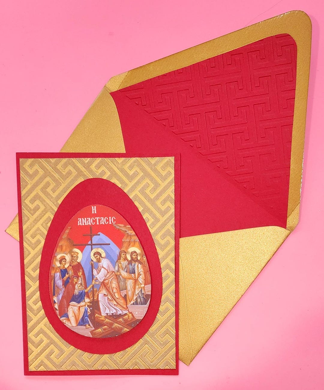 Greek Orthodox the Resurrection Icon Handmade Card, Lined Embossed ...