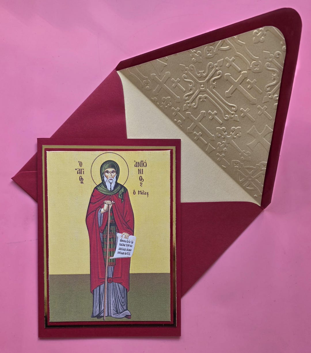 Greek Orthodox St Anthony Icon Card, Lined Embossed Envelope - Etsy
