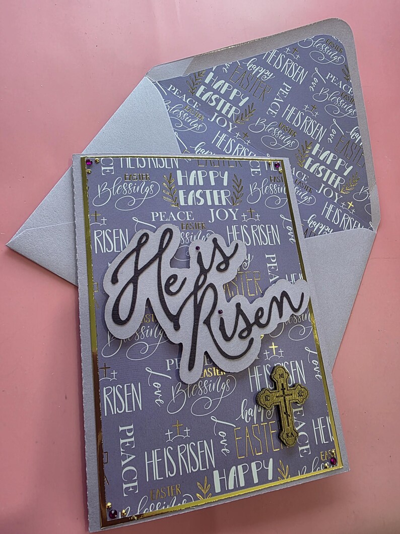 Easter, He is Risen Handmade Card With Wooden Cross and Lined Envelope ...