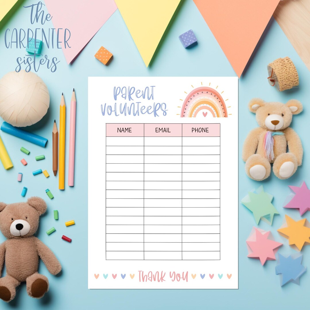 Parent Volunteer Sheet, Digital Download, Childcare or School Printable ...