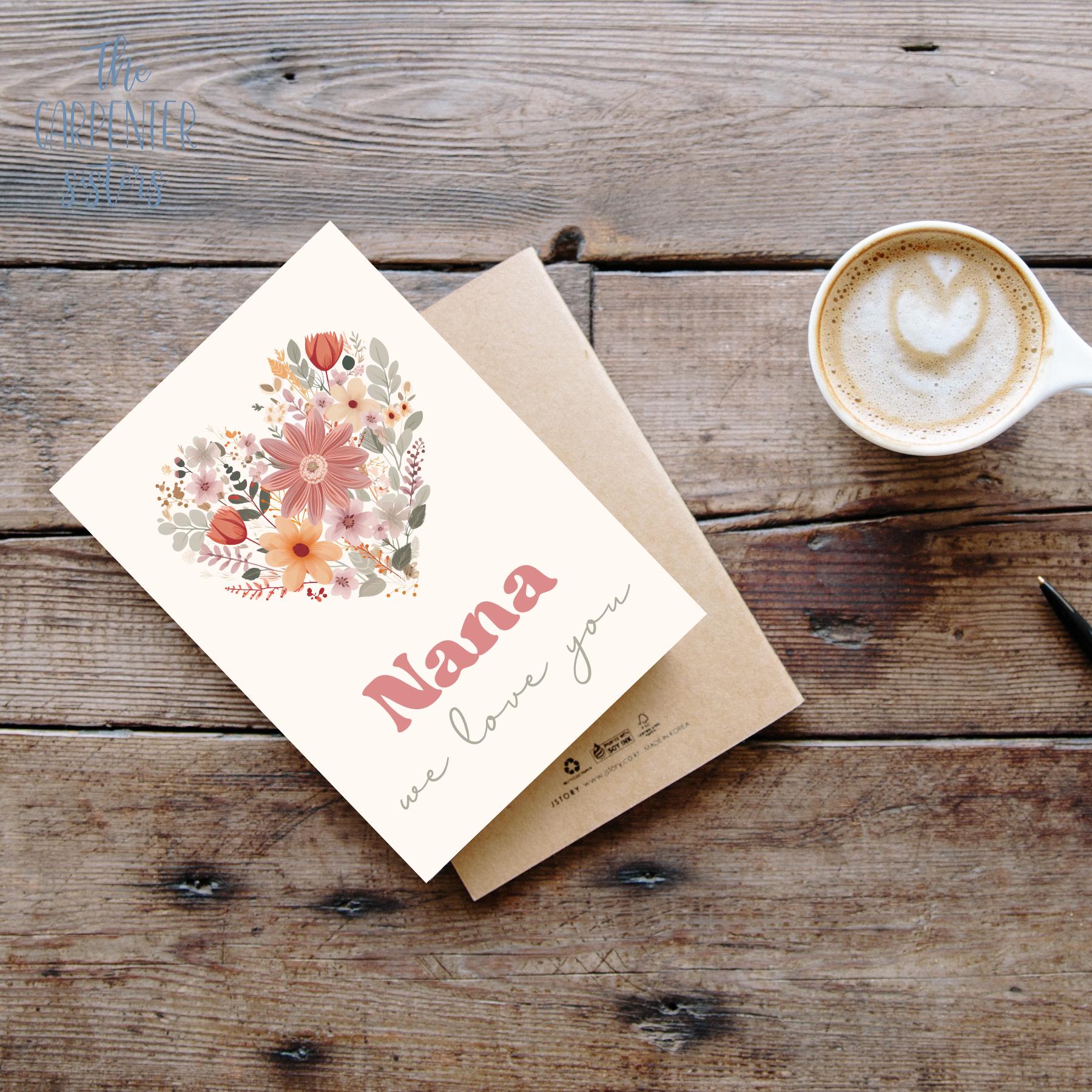Nana Card, Digital Download, Nanaa Love Card , Flower Bouquet Card Printable, Digital Download ...