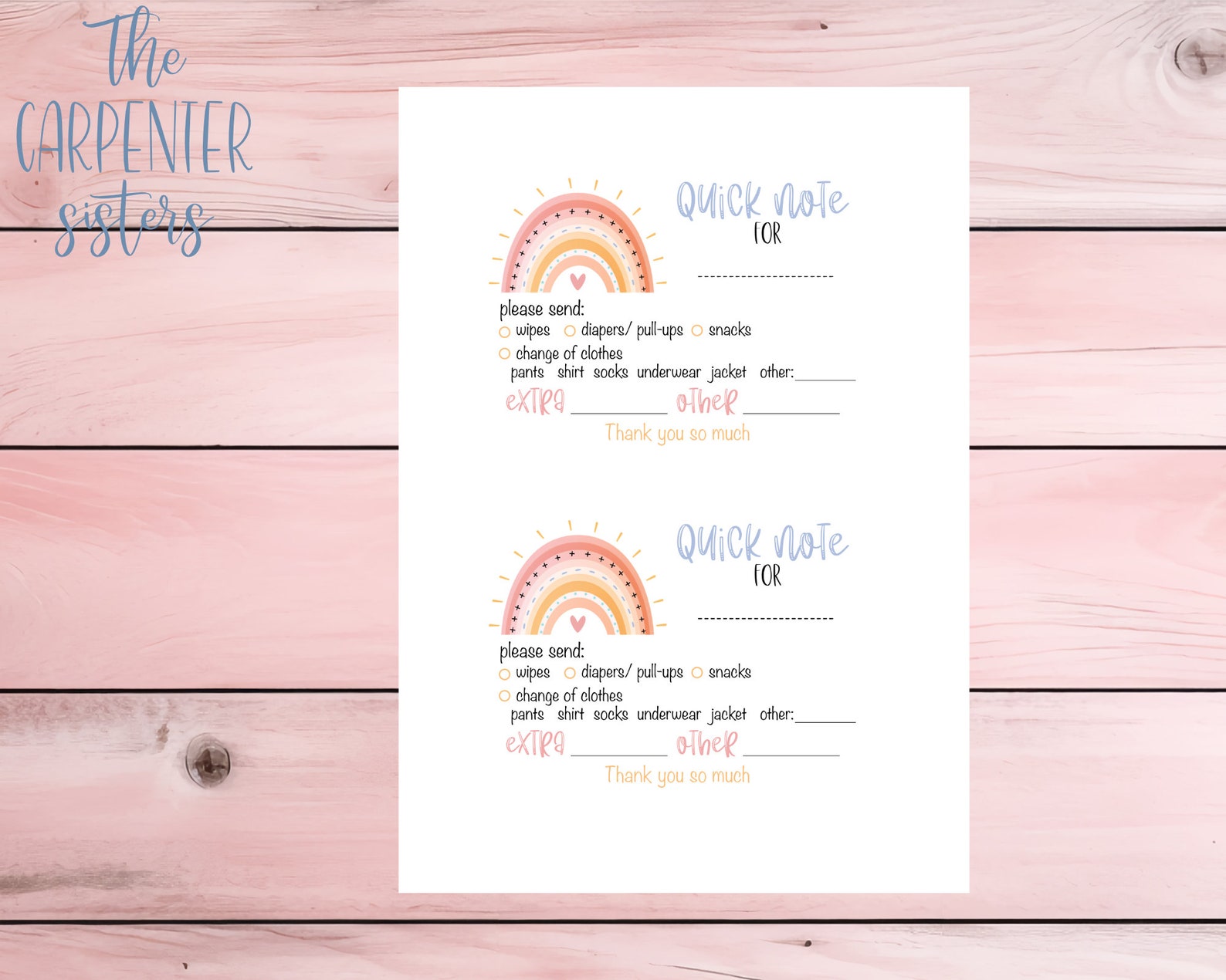 Daycare Quick Note, Digital Download, Childcare Card to Parents ...