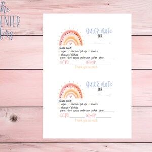 Daycare Quick Note, Digital Download, Childcare Card to Parents ...