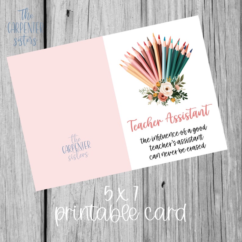 Teacher Assistant Card, Digital Download, Teacher's Assistant Thank You ...