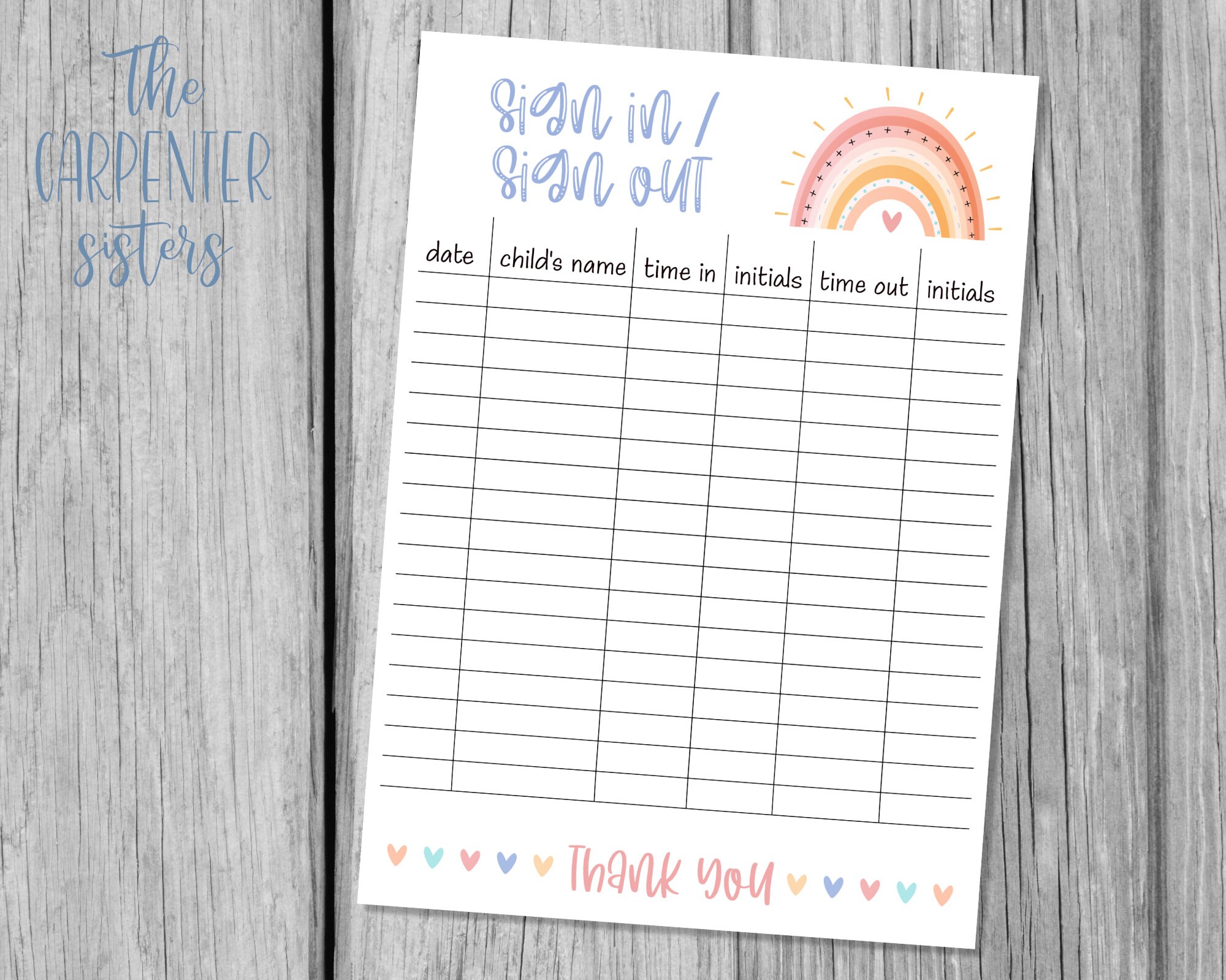 Sign in Sign Out Sheet , Digital Download, Childcare Attendance ...