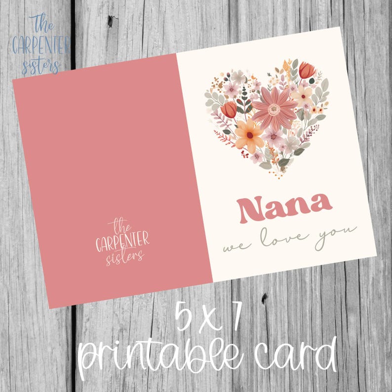 Nana Card, Digital Download, Nanaa Love Card , Flower Bouquet Card ...