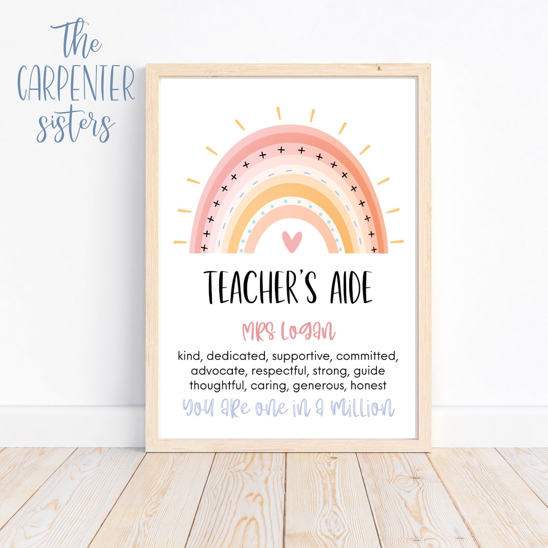 Personalised Teacher's Aide Gift, Teacher Aide Appreciation Printable ...