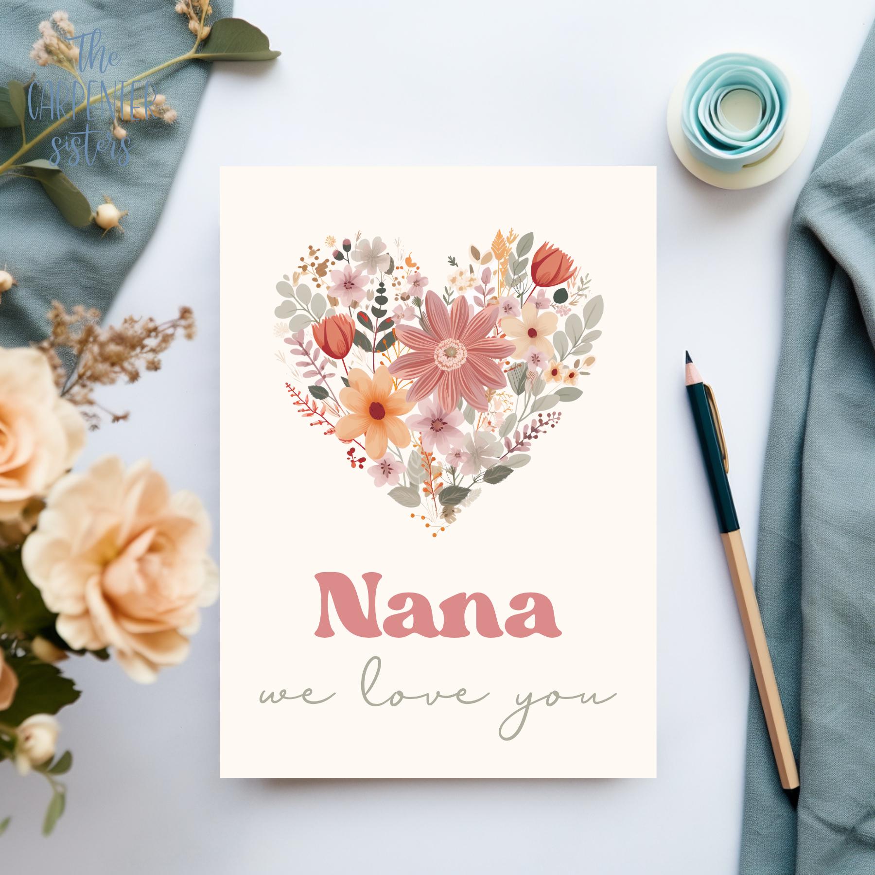 Nana Card, Digital Download, Nanaa Love Card , Flower Bouquet Card ...