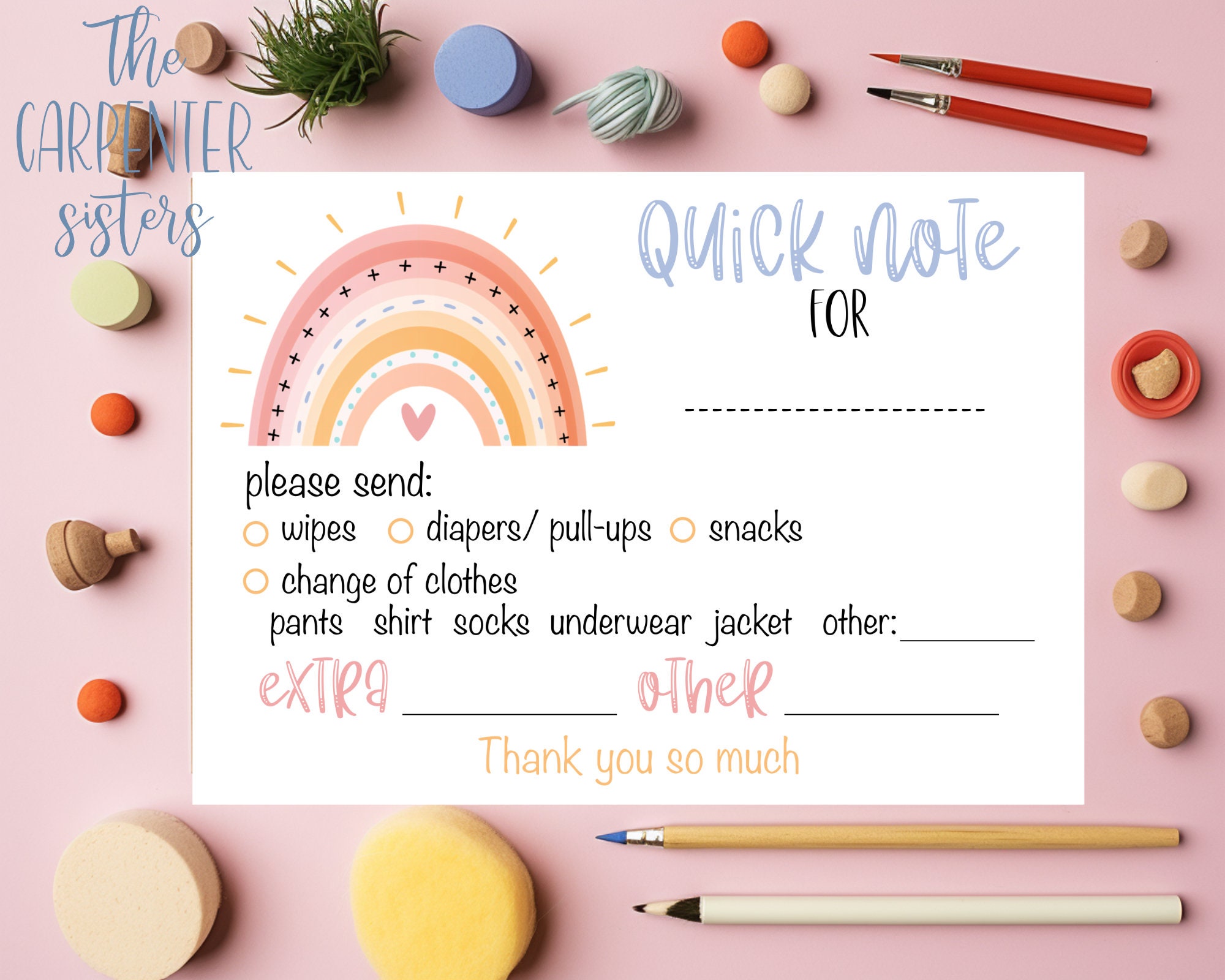 Daycare Quick Note, Digital Download, Childcare Card to Parents ...