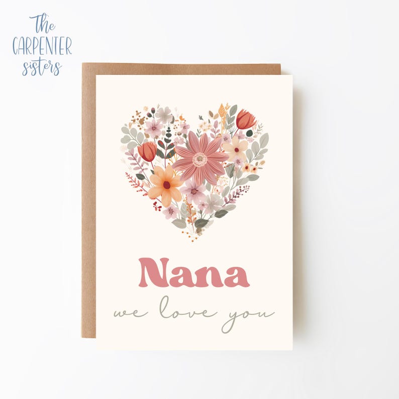 Nana Card, Digital Download, Nana Love Card , Flower Boho Heart Card ...