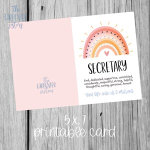 Secretary, Digital Download, School Secretary Greeting Card , Rainbow ...