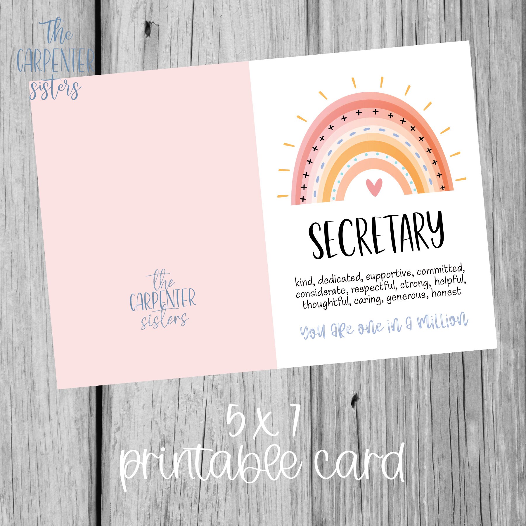 Secretary, Digital Download, School Secretary Greeting Card , Rainbow ...