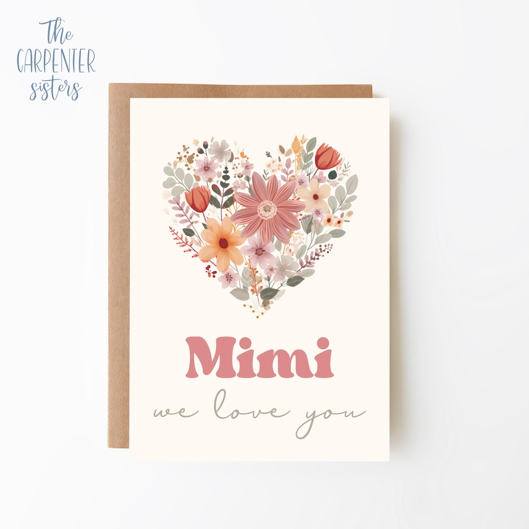 Mimi Card, Digital Download, Mimi Love Card , Flower Boho Heart Card ...