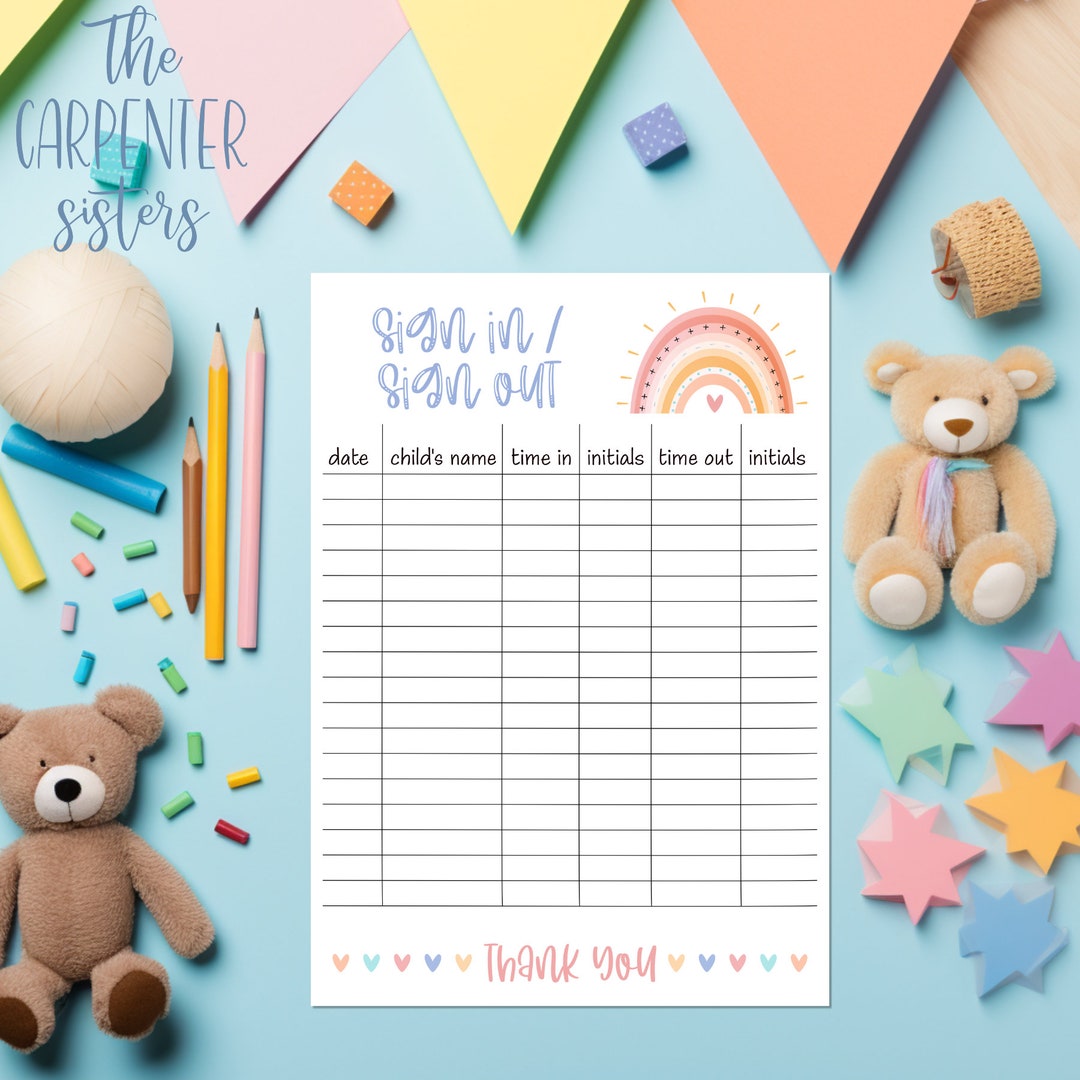 Sign in Sign Out Sheet , Digital Download, Childcare Attendance ...